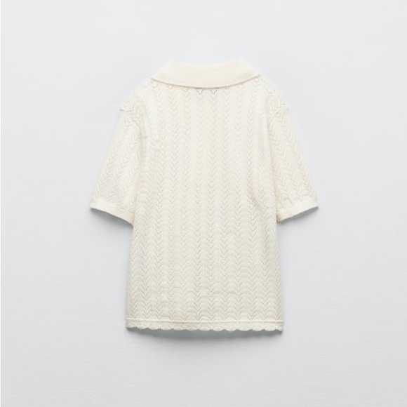 Zara | Tops | Zara Ecru Openwork Soft Polo Shirt | Poshmark